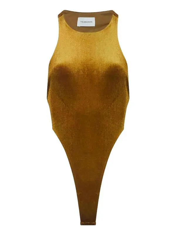 Andamane The Attico Velvet-effect Racerback Bodysuit - Yellow