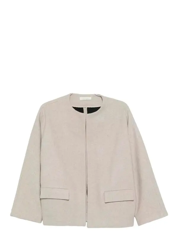 Liviana Conti Beige Herringbone Pattern Collarless Jacket - Neutrals