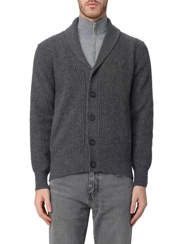 BROOKSFIELD Ribbed-knit Wool Cardigan With Shawl Collar - Grey