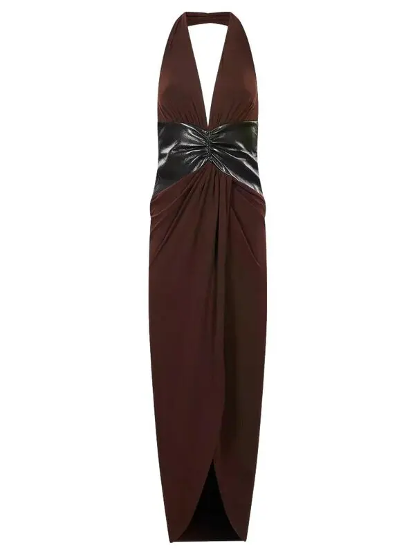 Andamane Panelled Halterneck Midi Dress - Brown