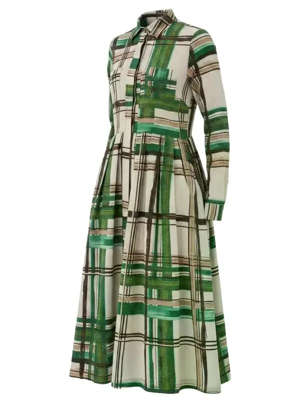 ODEEH Check-print Silk Midi Dress - Neutrals