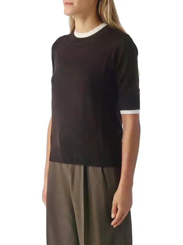 GRAN SASSO Short-sleeve Fine Knit Sweater - Brown