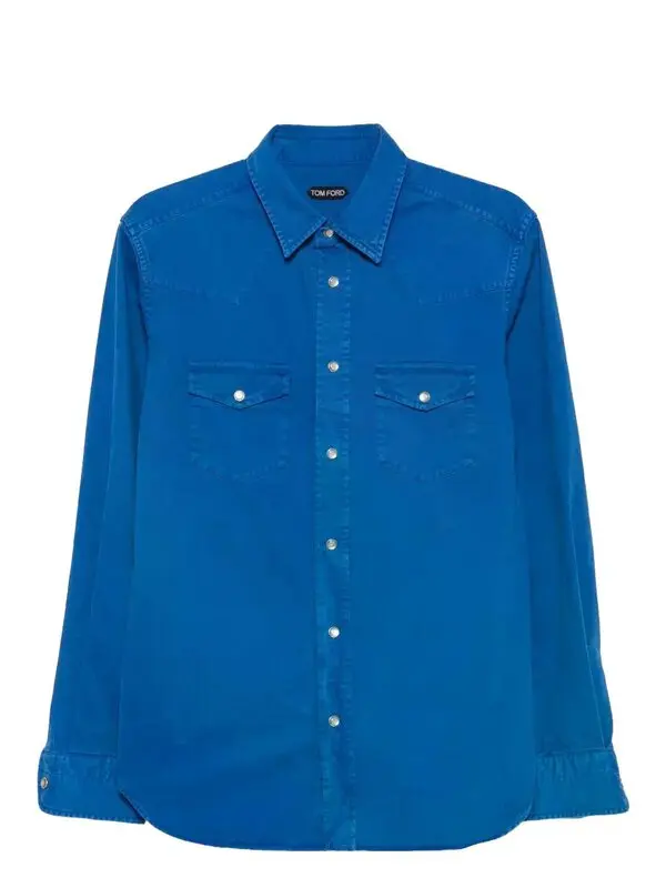 TOM FORD Peach Twill Western-style Press-stud Shirt - Blue