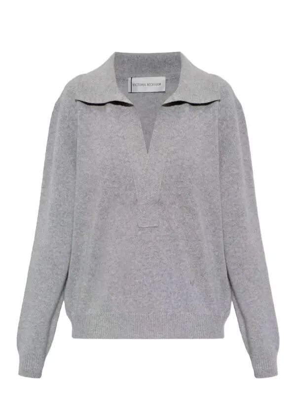 Victoria Beckham Marl Effect Spread Collar V-neck Long Sleeve Sweater - Grey