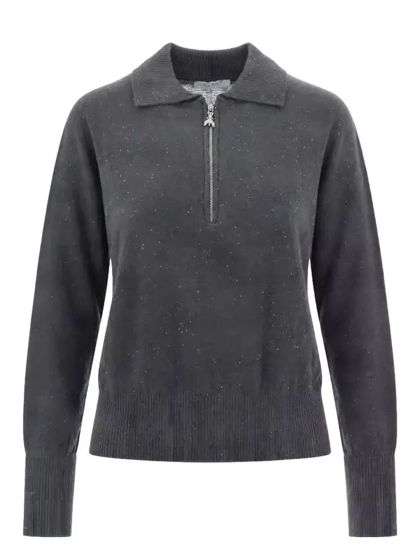Patrizia Pepe Sequin-embellished Quarter-zip Sweater Polo - Grey