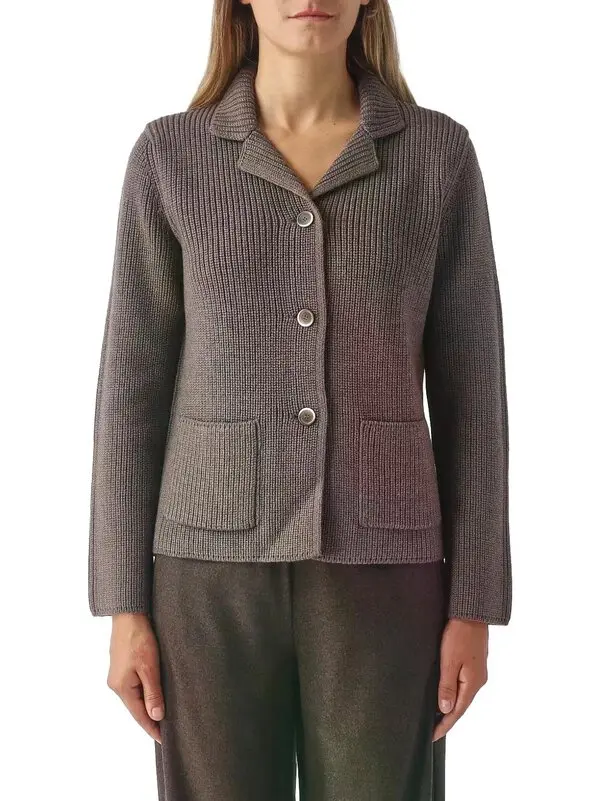 GRAN SASSO Ribbed-knit Notched Lapel Jacket - Brown