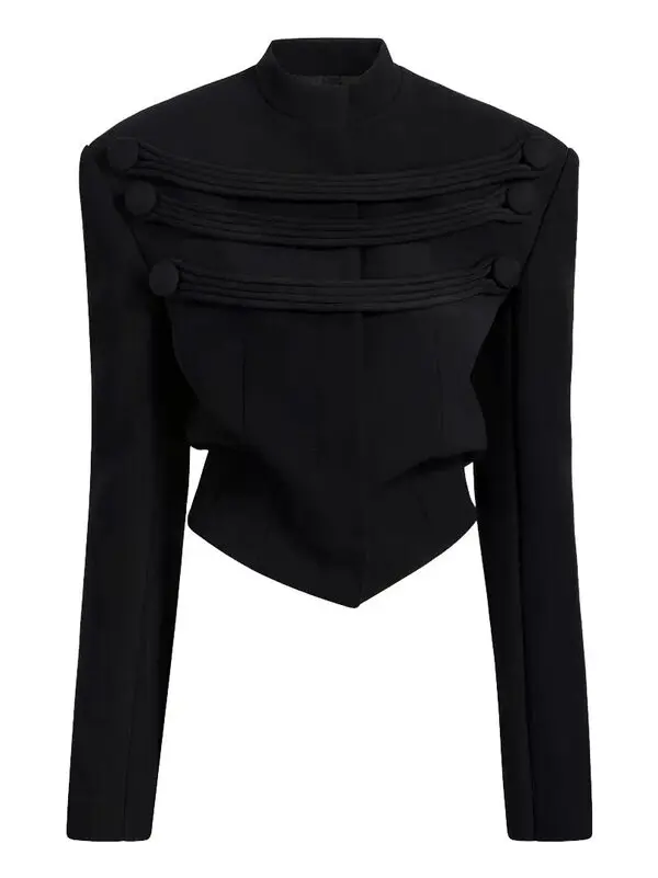 Khaite York Cropped Jacket With Cord Embroidery - Black