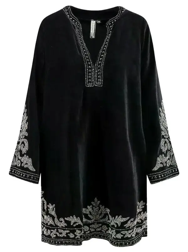 SCARLETT POPPIES Embellished Velvet Mini Dress - Black