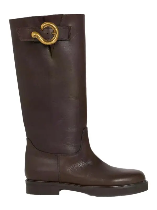 Etro Leather Boots With Paisley Buckle - Brown