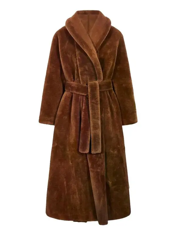 THELAURENT Belted Faux Fur Coat - Brown