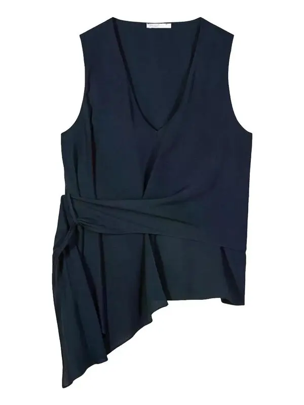 Patrizia Pepe Asymmetric Draped V-neck Sleeveless Top - Blue