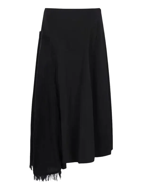 Yohji Yamamoto Frayed Asymmetric Midi Skirt - Black