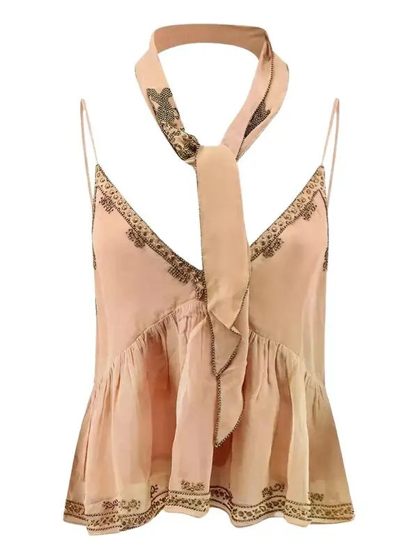 SCARLETT POPPIES Hedvig Embellished Halterneck Top - Pink