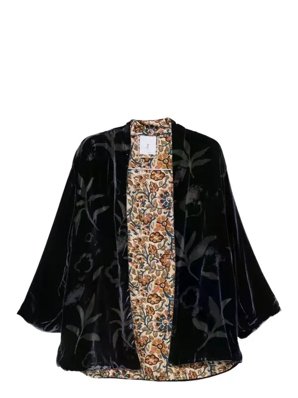 WHYCI Floral-print Velvet Cape - Blue