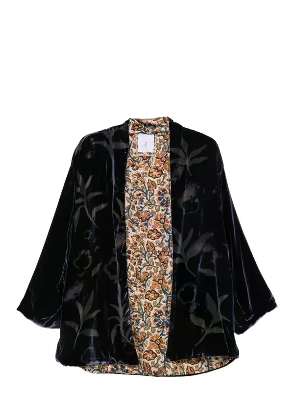 WHYCI Floral Print Velvet Cape - Blue