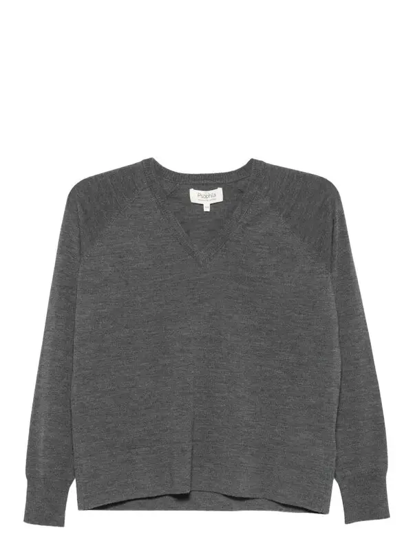 PSOPHIA V-neck Raglan Sleeve Sweater - Grey