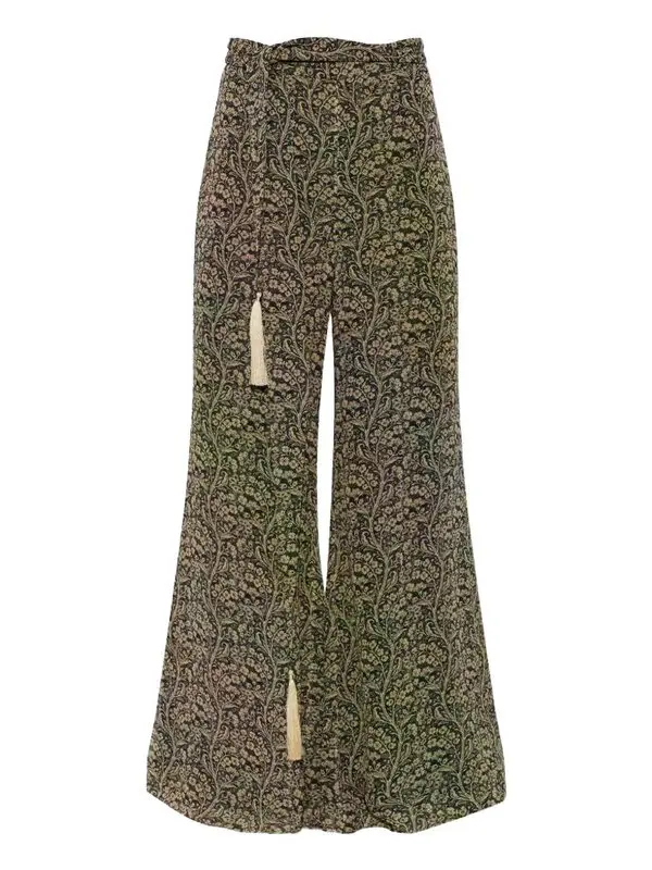 Zimmermann Floral Print Wide Leg Tasseled Trousers - Grey