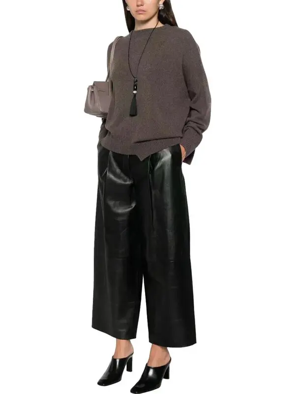 Liviana Conti Leather Wide Leg Trousers - Black