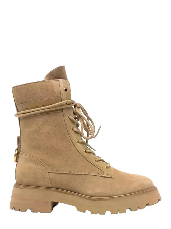 Michael Kors Lace-up Suede Boots With Gold-tone Hardware - Neutrals