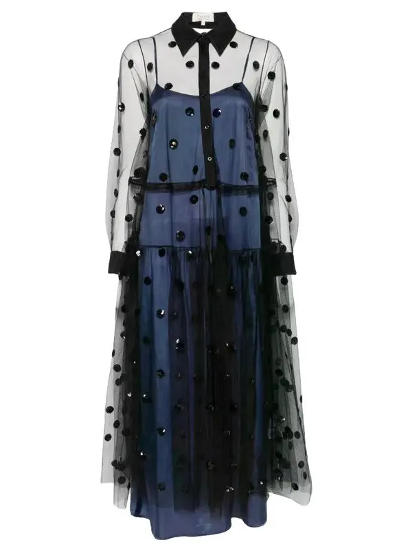 PSOPHIA Sequin Embellished Tulle Midi Dress - Blue