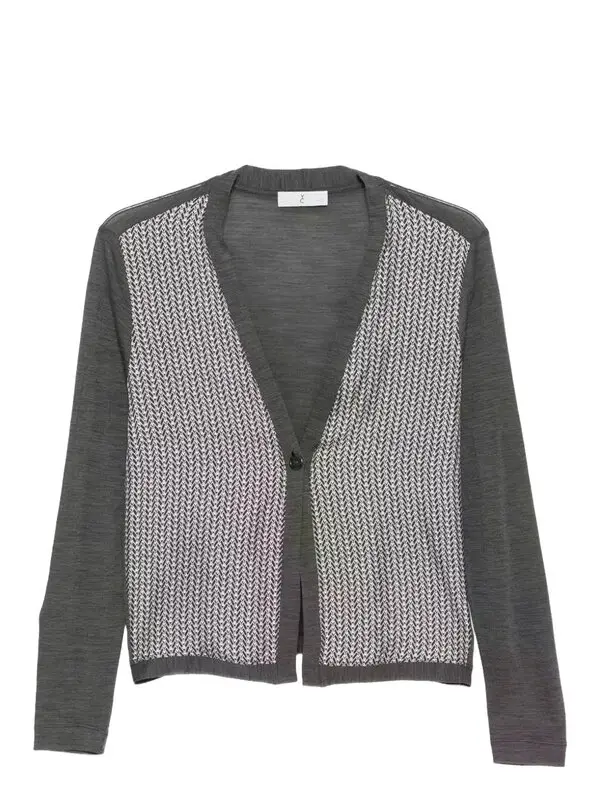 WHYCI Geometric Pattern V-neck Cardigan - Grey
