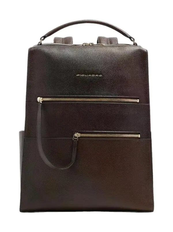 PIQUADRO Leather Backpack With Gold-tone Hardware - Brown
