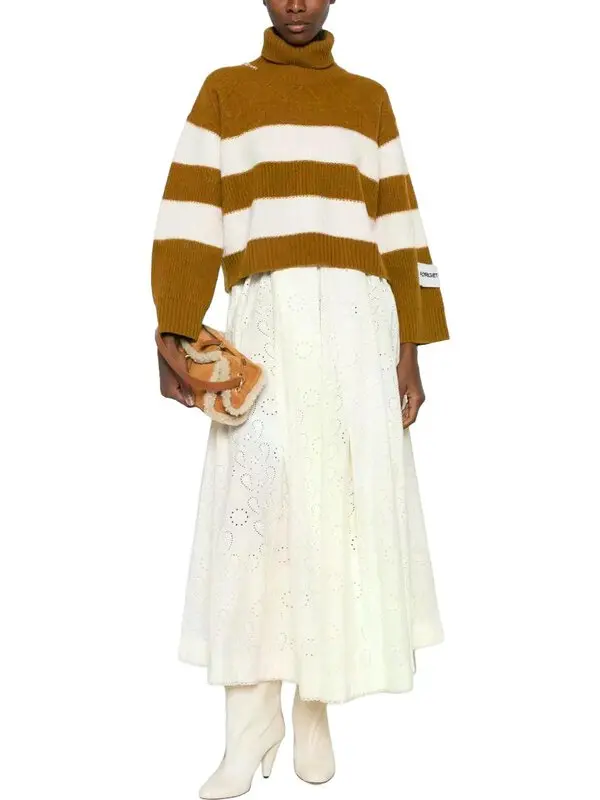 Erika Cavallini Striped Cable-knit Roll Neck Sweater - Brown