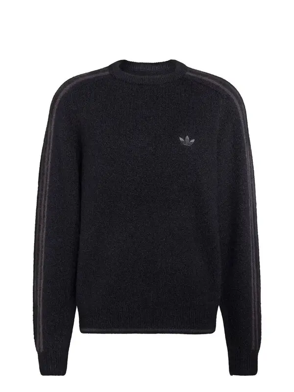 Adidas Three Stripes Fluffy Knit Sweatshirt Asia Sizing - Black