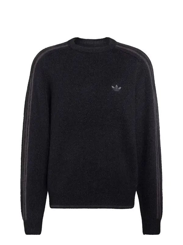 Adidas Three Stripes Fluffy Knit Sweatshirt Asia Sizing - Black