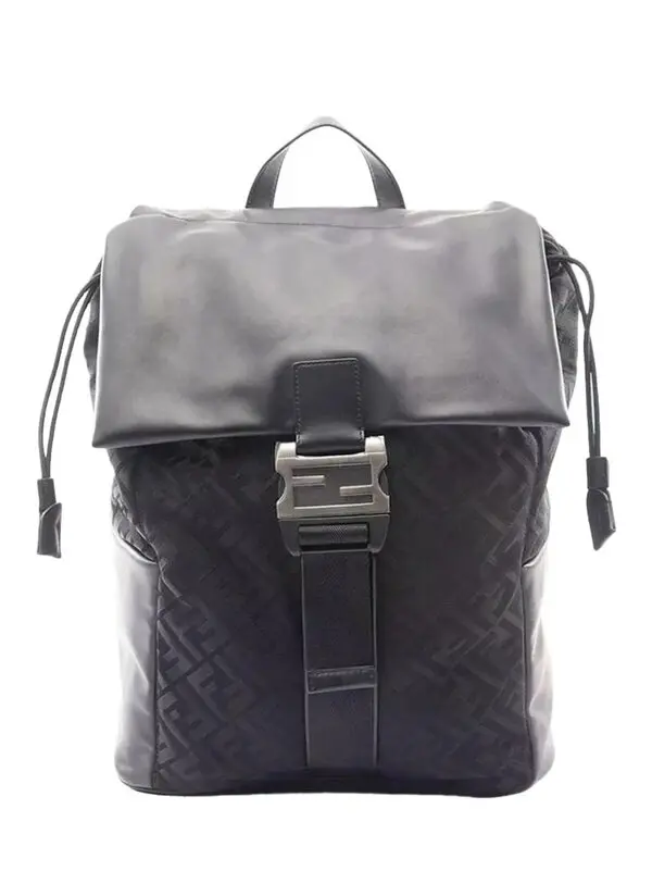 Fendi Ff Nylon And Leather Backpack - Black