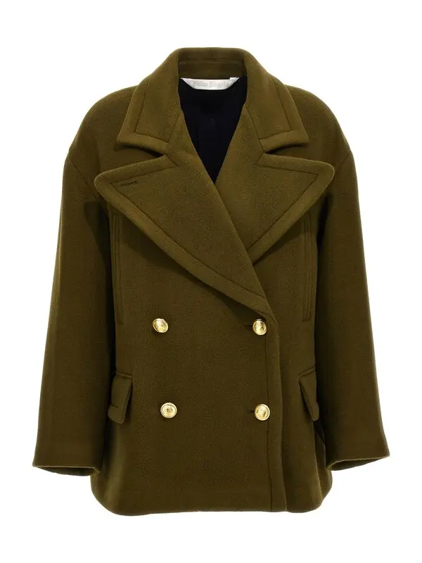 Palm Angels Double-breasted Embroidered Wool Coat - Green