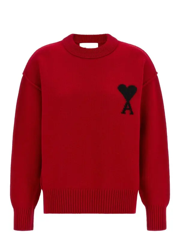 AMI Paris De Coeur" Crew Neck Wool Sweater - Red