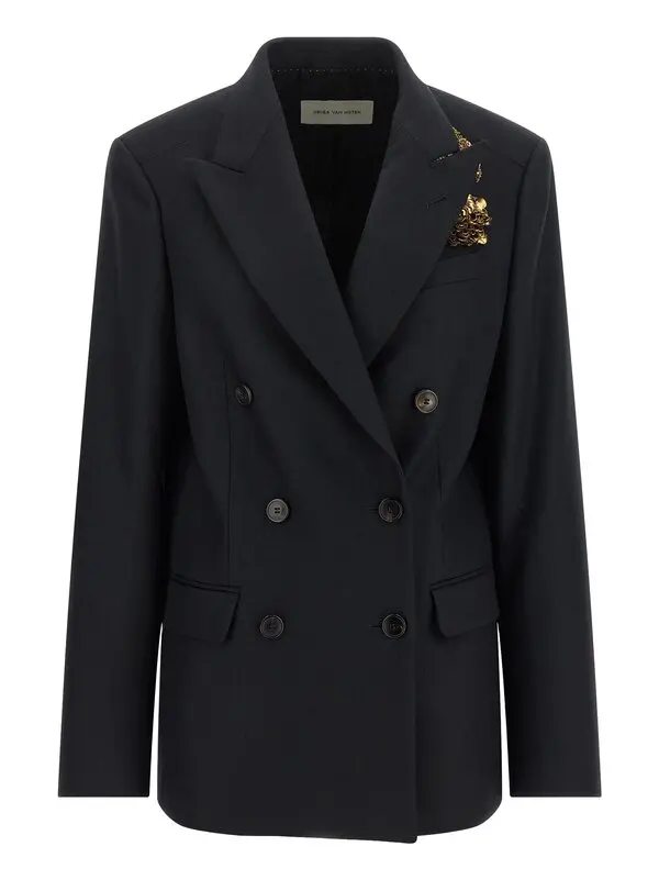 Dries Van Noten Barrysta Double-breasted Blazer With Floral Embroidery - Blue
