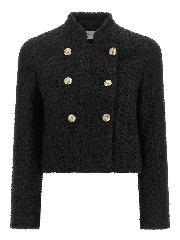 Balmain Double-breasted Tweed Jacket - Black