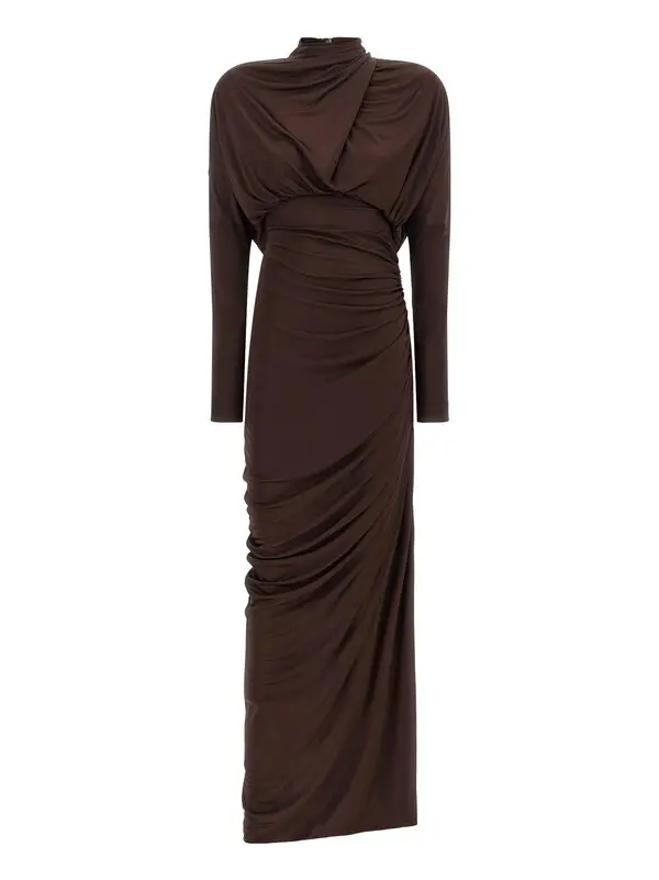 Balmain Draped Jersey Dress - Brown