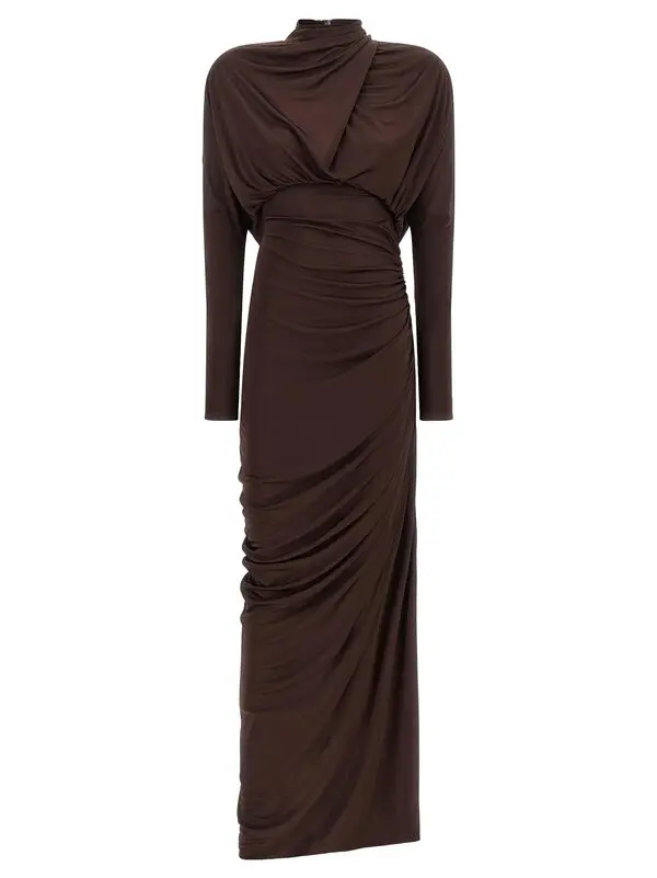 Balmain Draped Jersey Dress - Brown