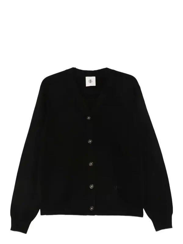 THE GARMENT Bergen Embroidered-logo V-neck Cardigan - Black
