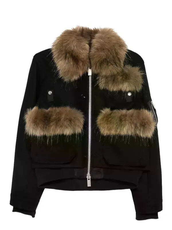 Sacai Faux-fur Trimmed Wool Jacket - Black