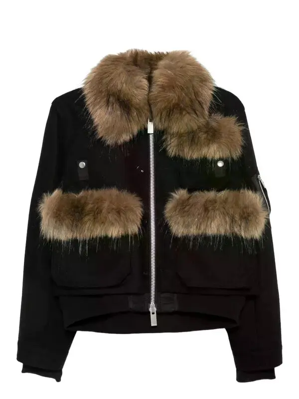 Sacai Faux-fur Trimmed Wool Jacket - Black