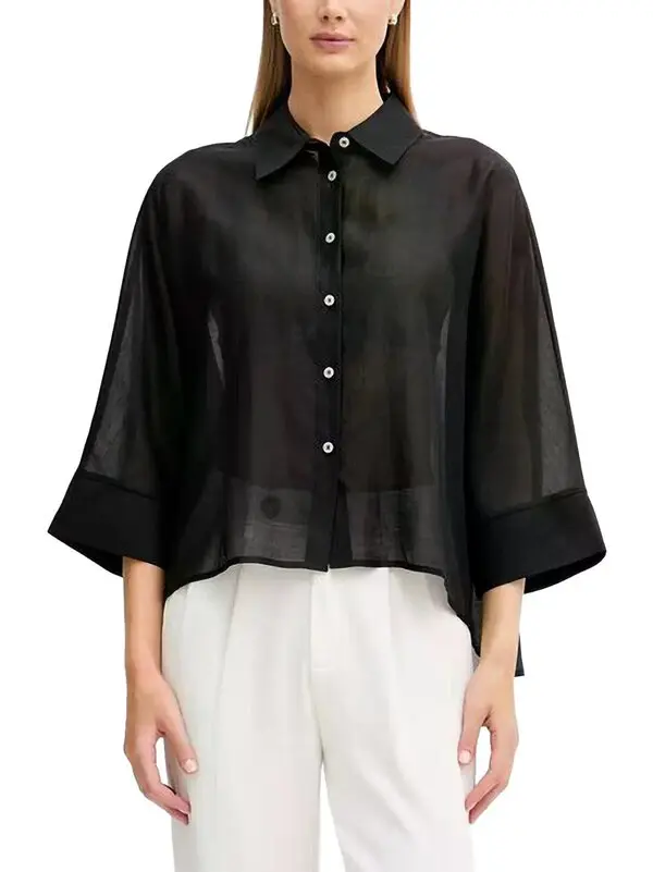 BENETTON Semi-sheer Wide-sleeve Shirt - Black