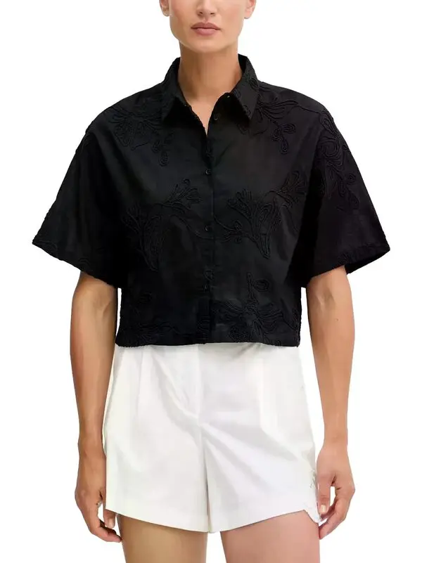 BENETTON Embroidered Cropped Shirt - Black