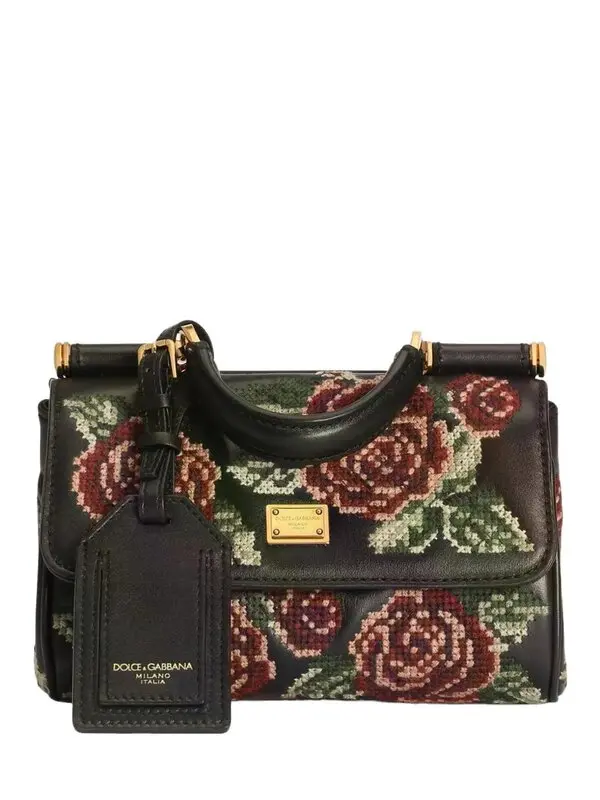 Dolce & Gabbana Mini My Sicily Floral-print Leather Handbag - Black