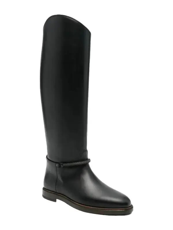 Brunello Cucinelli Monili-chain Leather Boots - Black