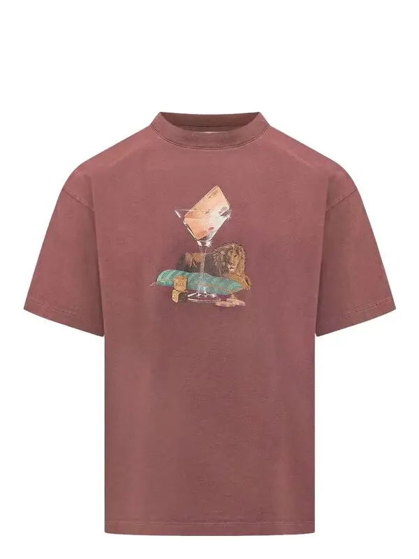 Drole De Monsieur Glass Lion Cotton T-shirt - Red