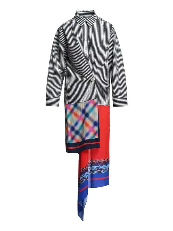 Essentiel Antwerp Striped Asymmetric Shirt With Metallic Brooch Detail - Black