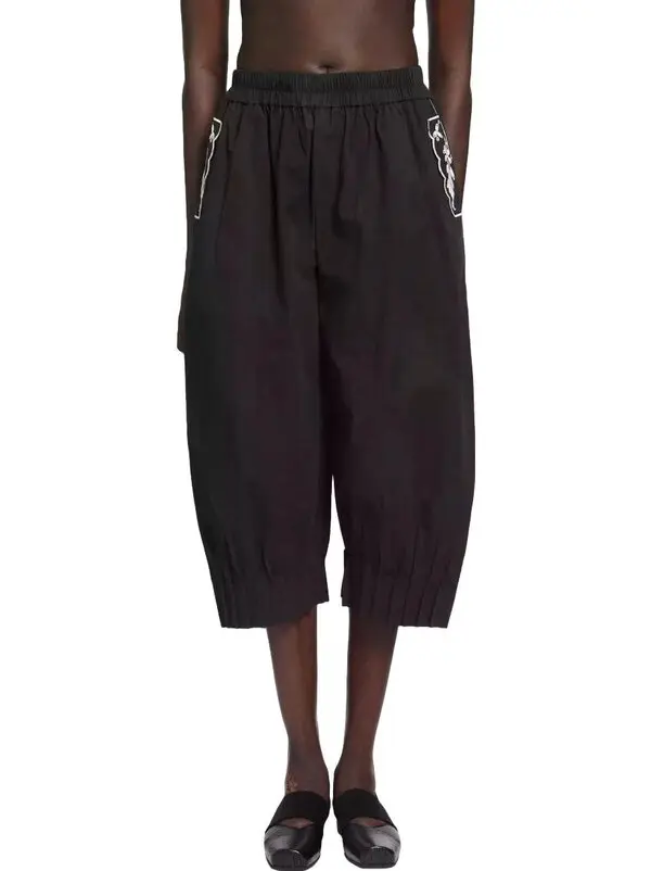 RENLI SU Vona Embroidered Pleated Cuff Cropped Trousers - Black