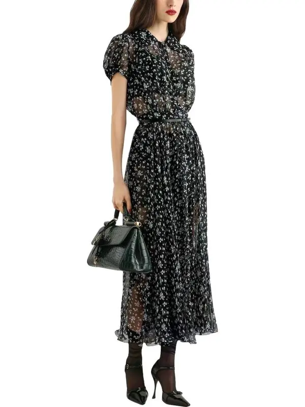 Dolce & Gabbana Floral Print Chiffon Dress - Black