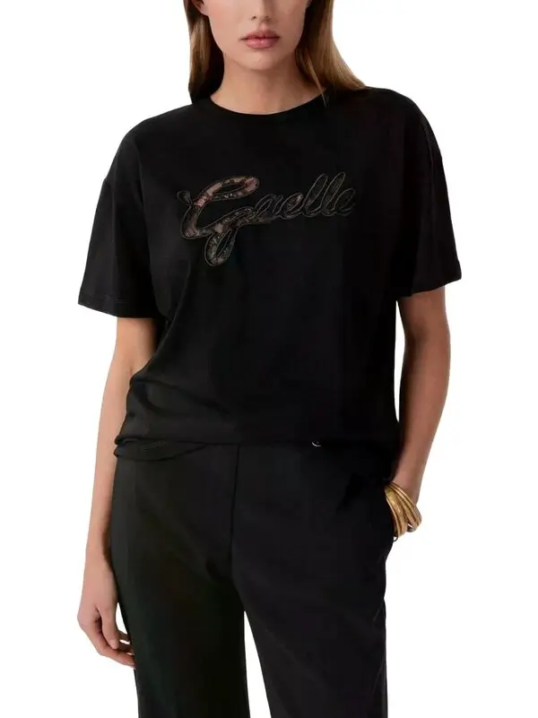 GAELLE PARIS Embellished Logo T-shirt - Black