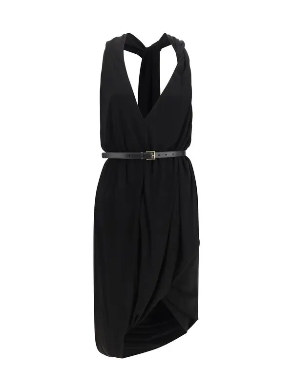 Loewe Draped Viscose Crepe Jersey Dress - Black