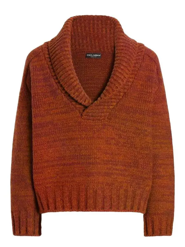 Dolce & Gabbana Wool Mouliné Shawl Collar Sweater - Brown